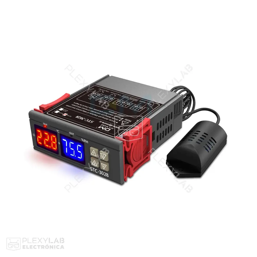 Controlador termostato higrómetro digital STC-3028 de 110 VAC | PLEXYLAB